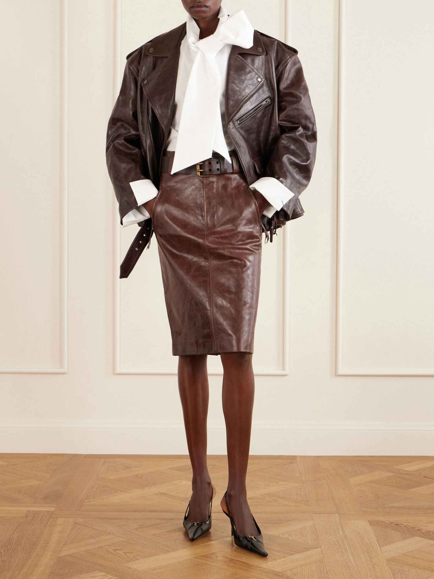 SAINT LAURENT Saint Laurent Belted High-Waist Pencil Skirt